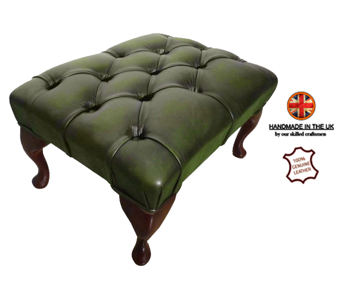 Chesterfield London 100% Genuine Leather Antique Green Footstool ...