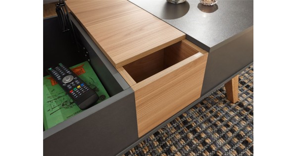 Slate Grey And Oak Modena 3 Shelves Double Lifting Coffee Table