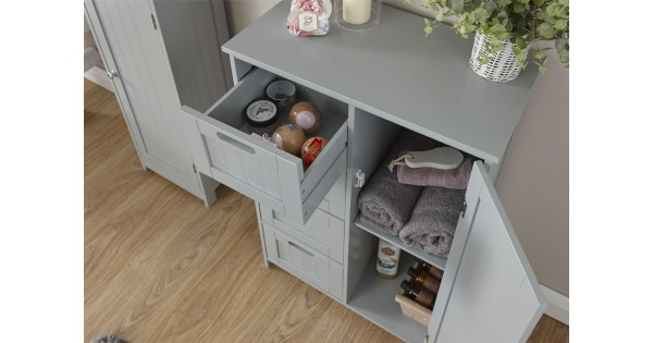 Modern Grey 4 Drawer 1 Door Colonial Multi Storage Bathroom Unit