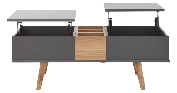 Slate Grey And Oak Modena 3 Shelves Double Lifting Coffee Table