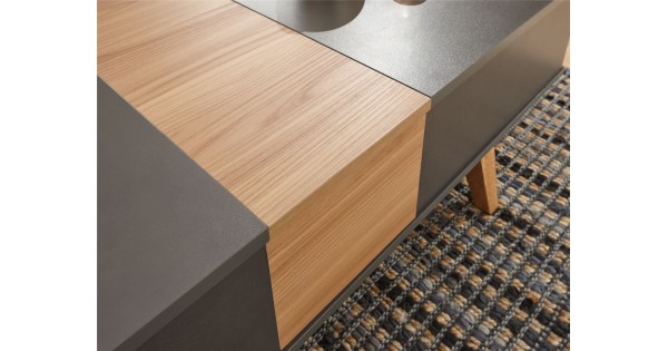 Slate Grey And Oak Modena 3 Shelves Double Lifting Coffee Table