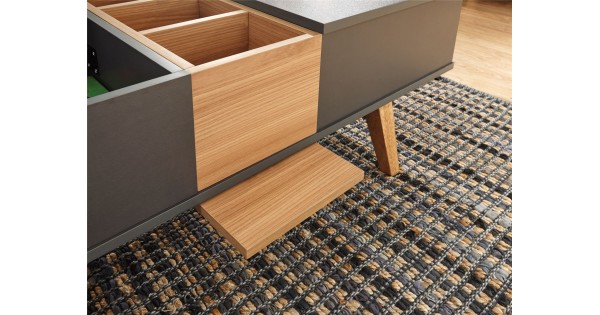 Slate Grey And Oak Modena 3 Shelves Double Lifting Coffee Table