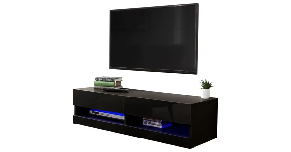 Black Galicia Living Room 120cm Wall TV Unit with LED Light