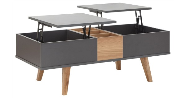 Slate Grey And Oak Modena 3 Shelves Double Lifting Coffee Table