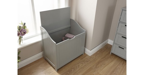 Groove-Effect Colonial Style Grey Deep Hamper Storage Unit