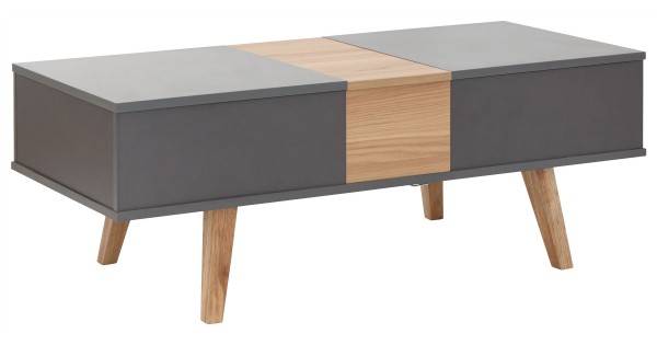 Slate Grey And Oak Modena 3 Shelves Double Lifting Coffee Table