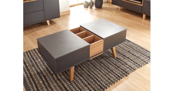 Slate Grey And Oak Modena 3 Shelves Double Lifting Coffee Table