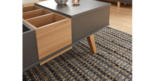 Slate Grey And Oak Modena 3 Shelves Double Lifting Coffee Table