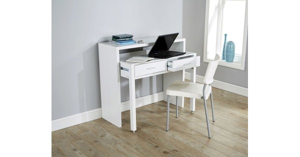Regis Retractable Extending Console Desk with Wheels in White