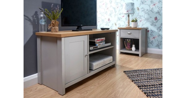 Modern Lancaster Style 1 Door 2 Shelves Small Grey TV Cabinet