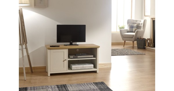 Lancaster 1 Door 2 Shelves Small TV Unit in Cream Living Room