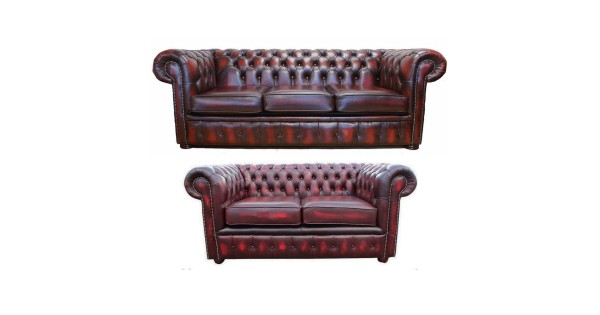 Chesterfield Genuine Leather Three & Two Seater Sofa Suite